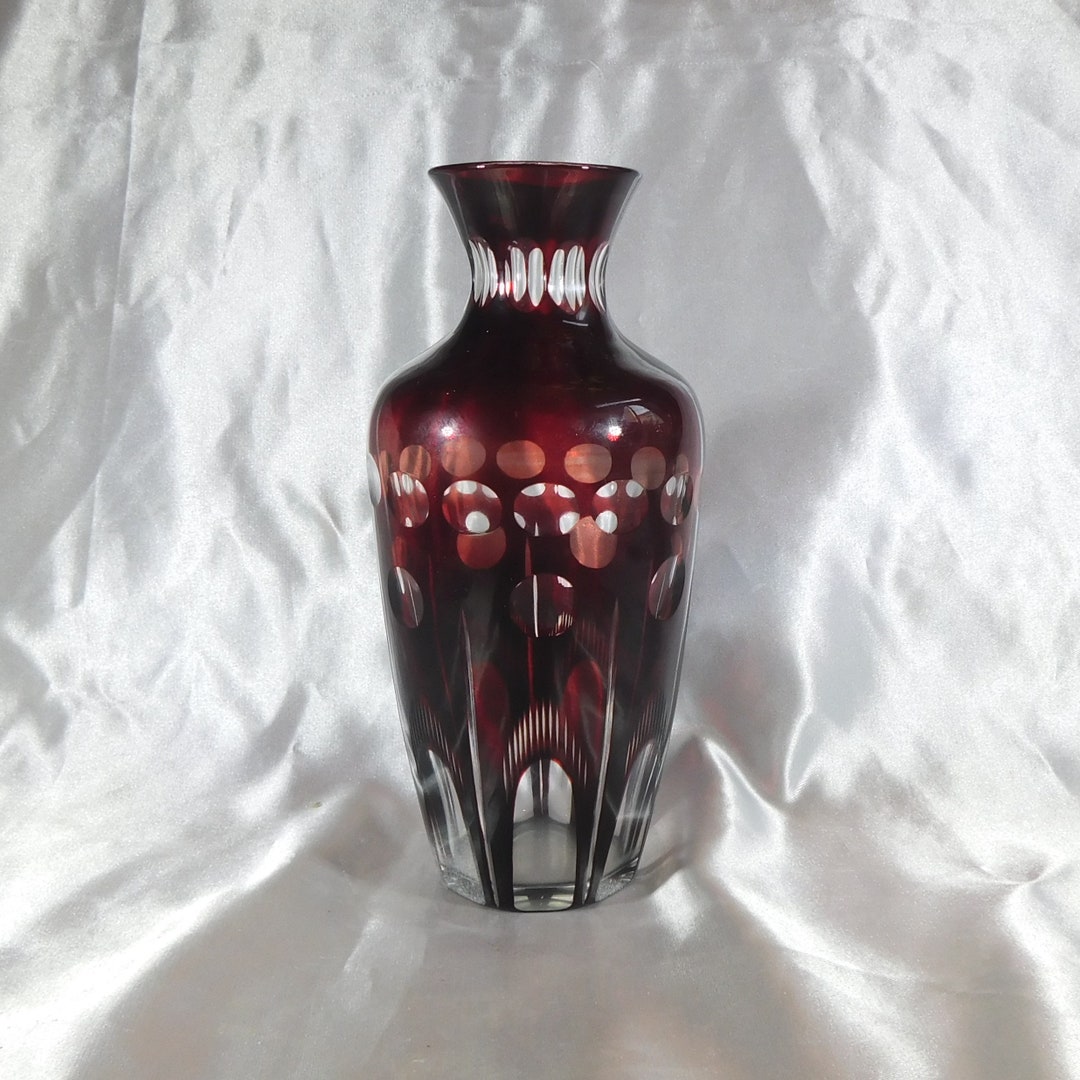Dark Red Cut to Clear Vase - Etsy
