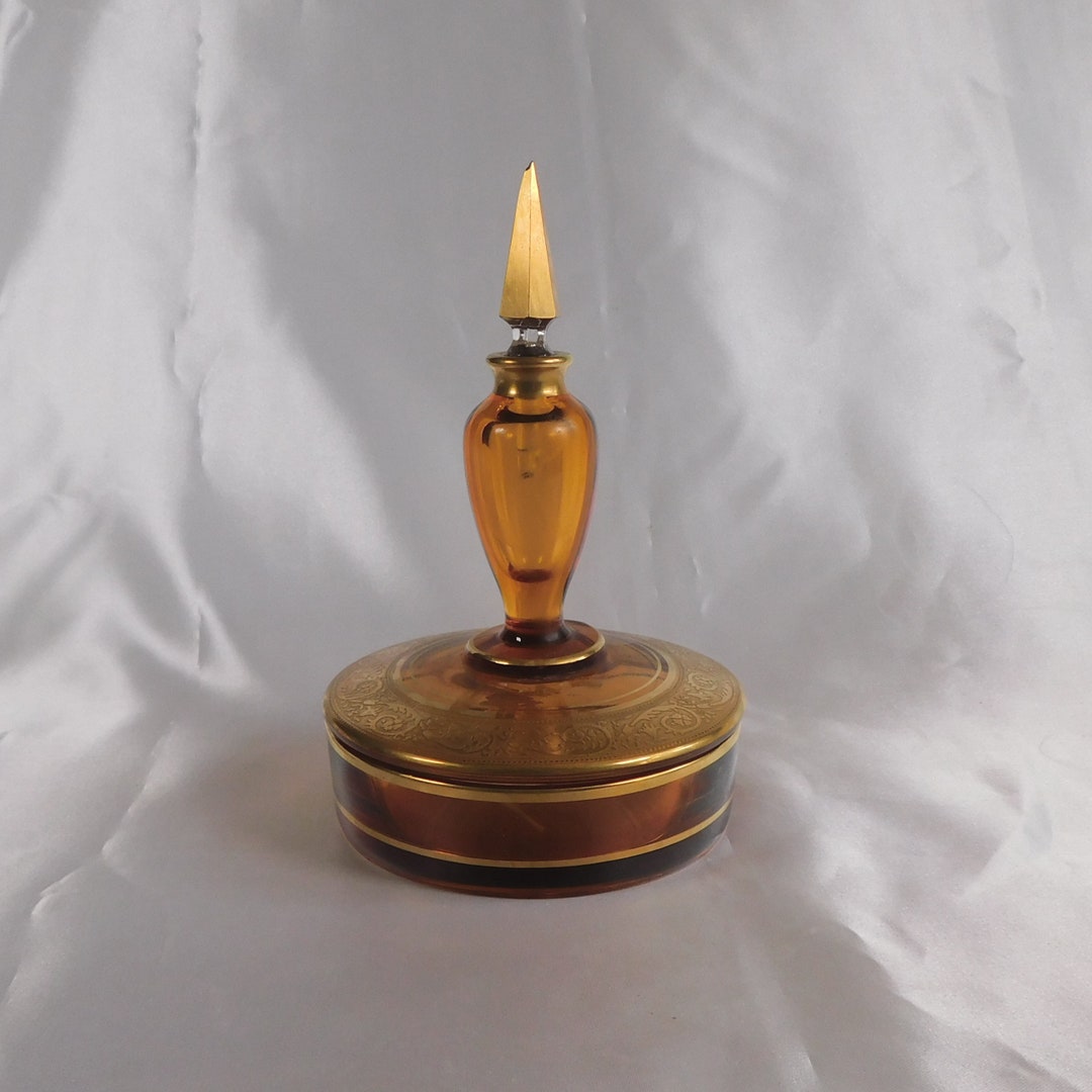 Gold Encrusted Amber Glass Powder Jar Perfume Bottle Combo 22359 - Etsy