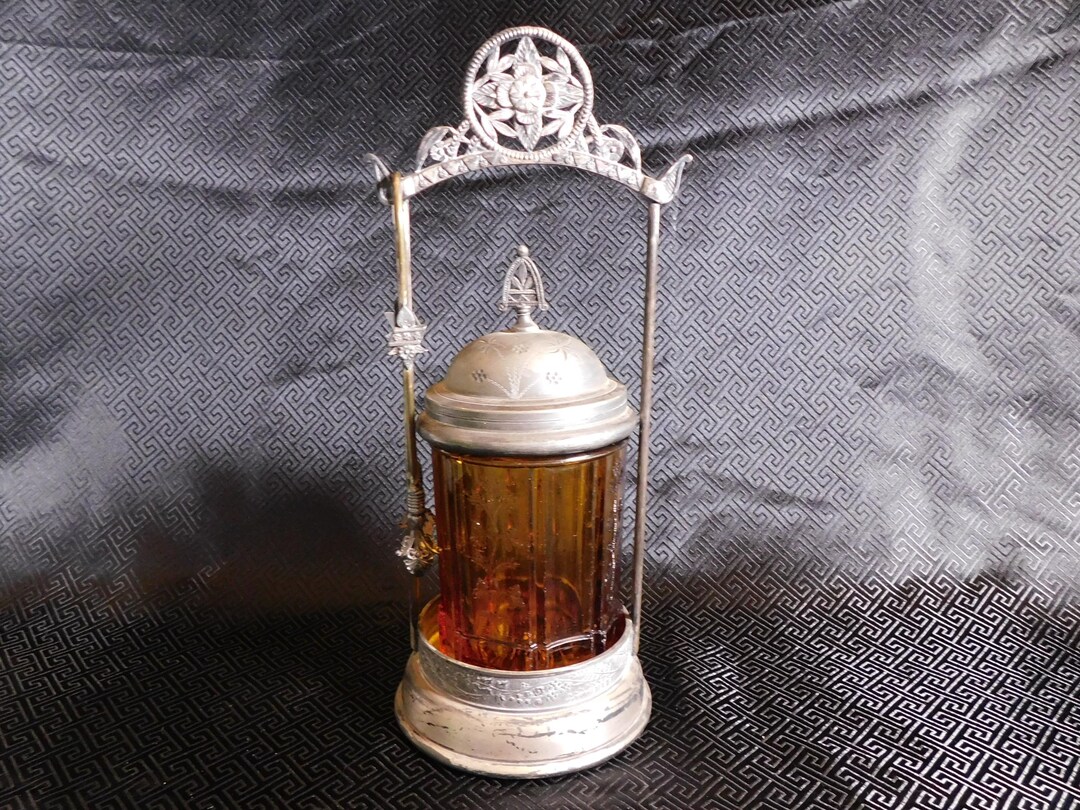 Amber Pickle Jar With Stand and Tongs 24778 - Etsy