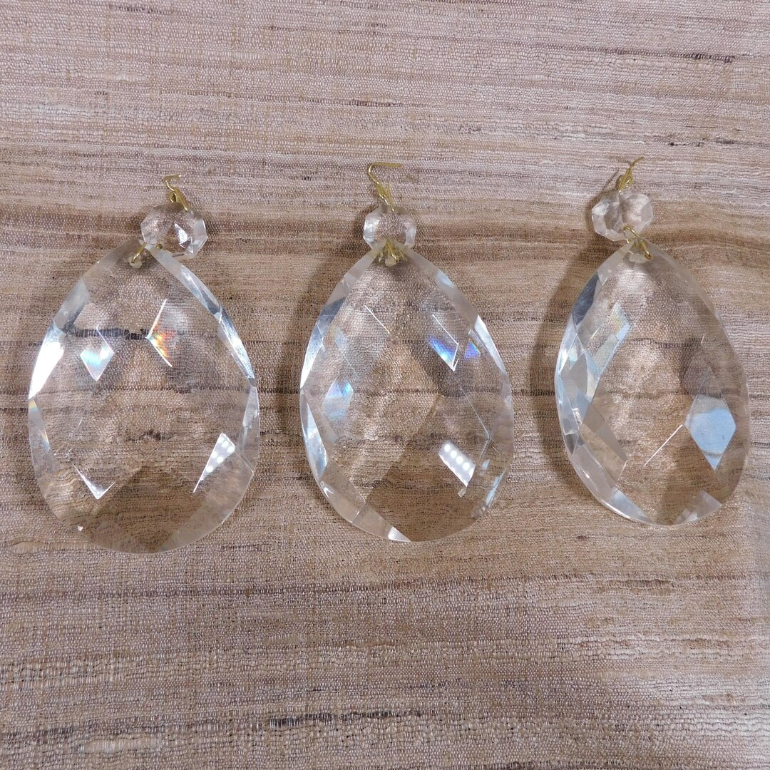 Lot of Three Big Clear Prisms, Teardrops, Lamp Parts With Wires # 26399 ...