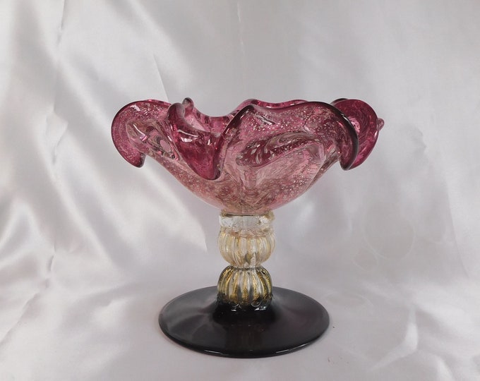 Murano Venetian Glass Pink Compote With Gold Glitter From Italy # 22367 ...