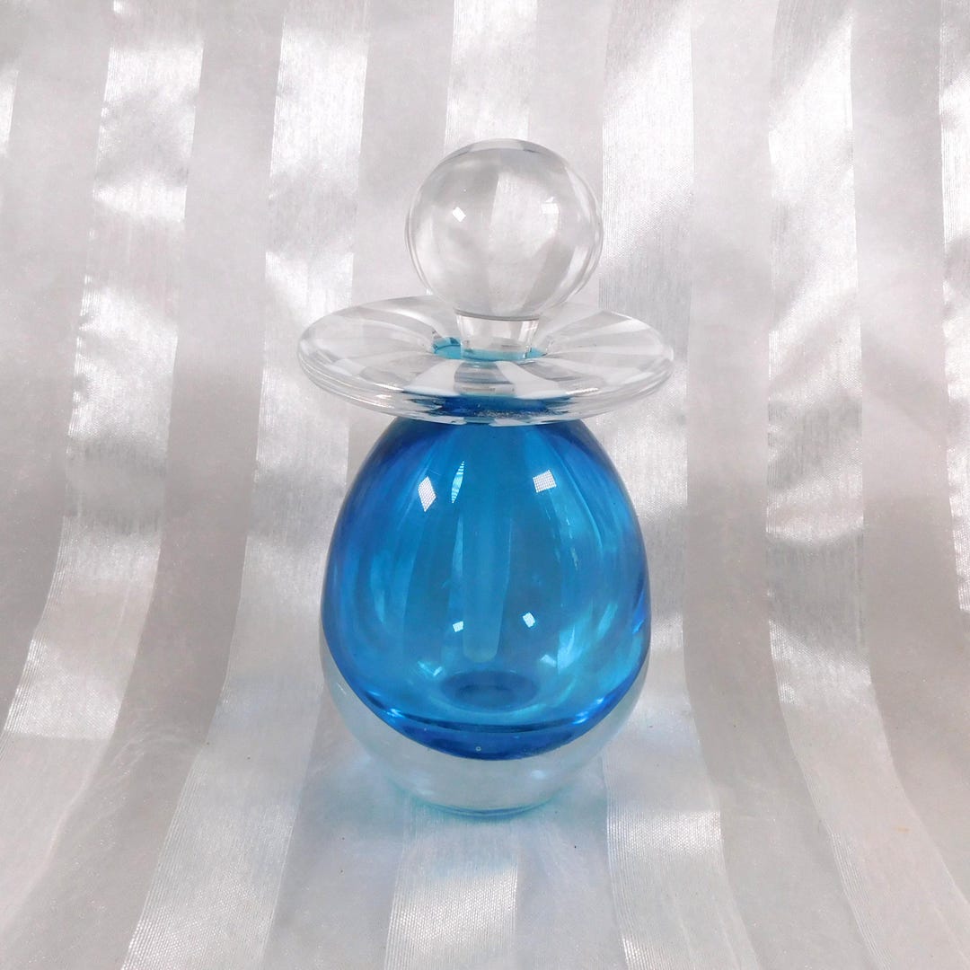 Signed Blue Cased Art Glass Perfume Bottle # 26410 - Etsy UK
