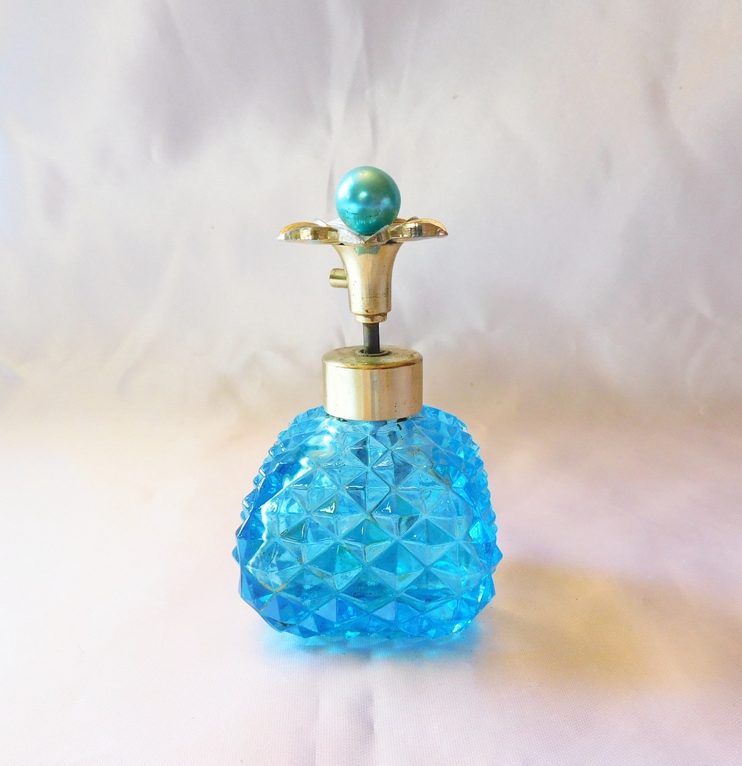 Small Blue Glass Pump Perfume Bottle With Blue Faux Pearl Top - Etsy