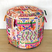 Indian Embroidered Patchwork Ottoman Pouf, Mudda Covers, Kantha ...