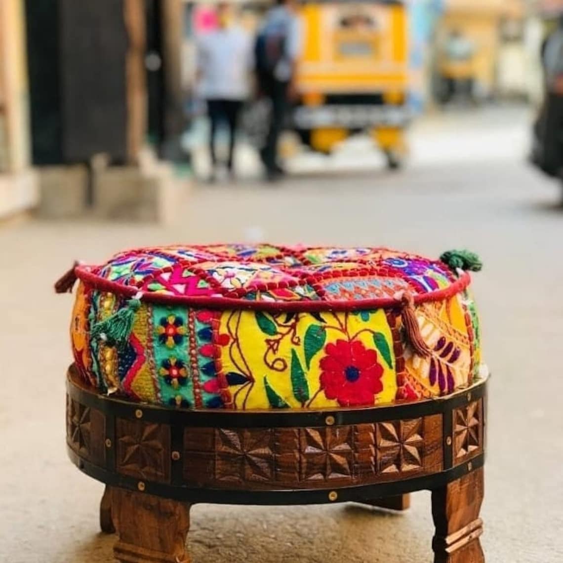 Handmade Kantha Pouf Indian Embroidered Patchwork Ottoman Pouf ...