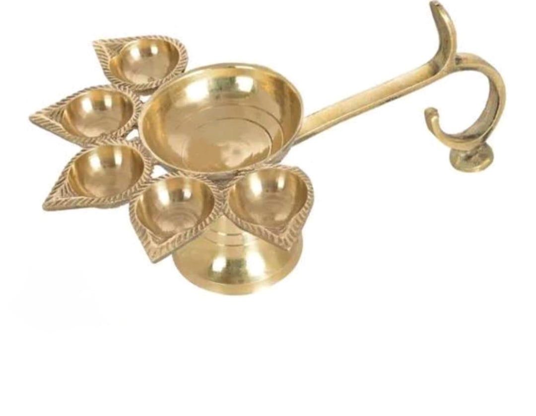 Brass Panch Aarti Lamp Diya Jyoti Puja Diya Stand Brass Oil Lamp ...