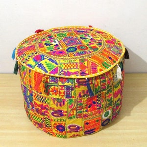 Indian Embroidered Patchwork Ottoman Pouf, Mudda Covers, Kantha ...