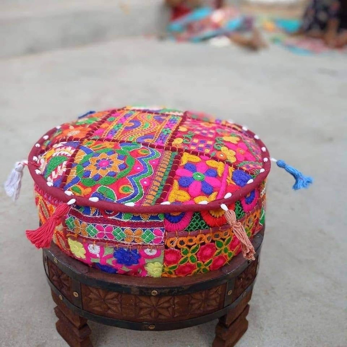 Handmade Kantha Pouf Indian Embroidered Patchwork Ottoman Pouf ...