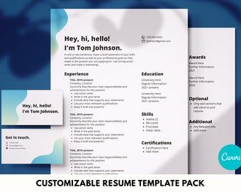Canva Chic Resume Template Pack Logo, Modern Simple CV Downloadable ...