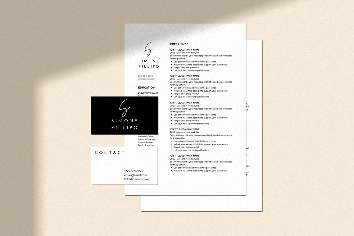 Canva Chic Resume Template Pack Logo, Modern Simple CV Downloadable ...