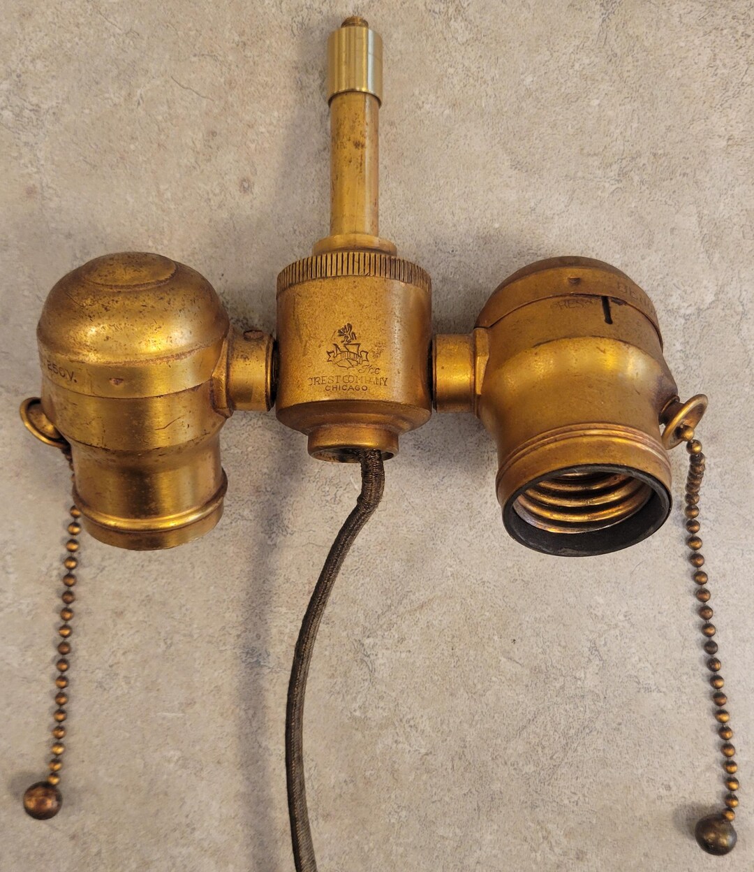 Vintage 1920's Solid-brass Double Socket Cluster From the Crest Company ...
