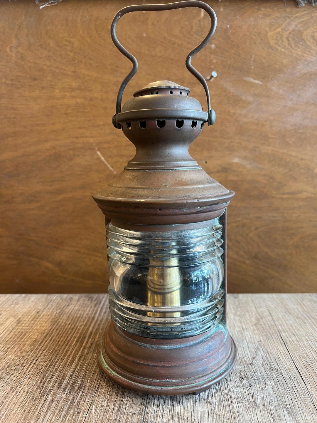 Antique Brass Fresnel Lens Lantern: 1920s Electrified Marine Wall Mount ...