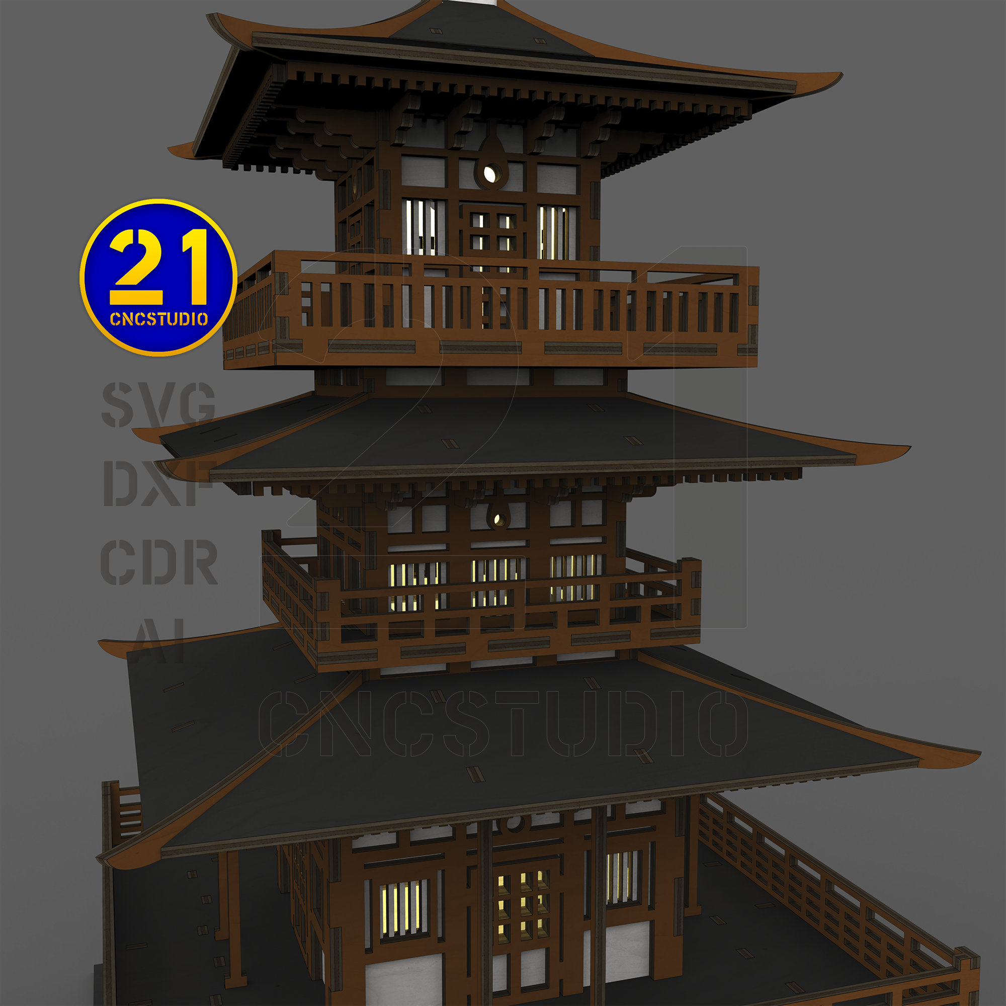 Japanese Temple - Pagoda Laser Cut Model | Digital Download Japanese Temple - Pagoda Laser Cut Model | Digital Download