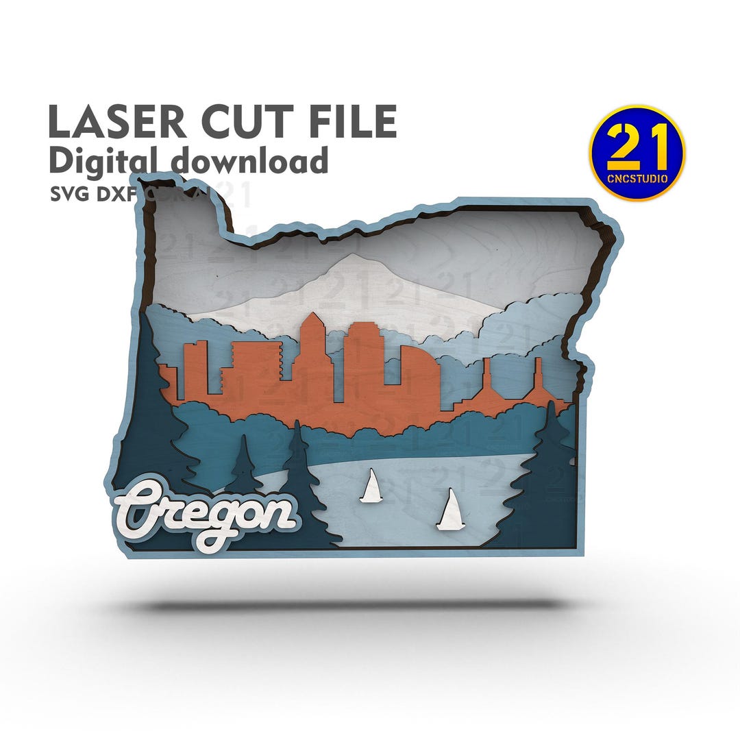 Oregon 8-layer SVG Laser Cut File | Multilayer 3D State Map | Digital ...