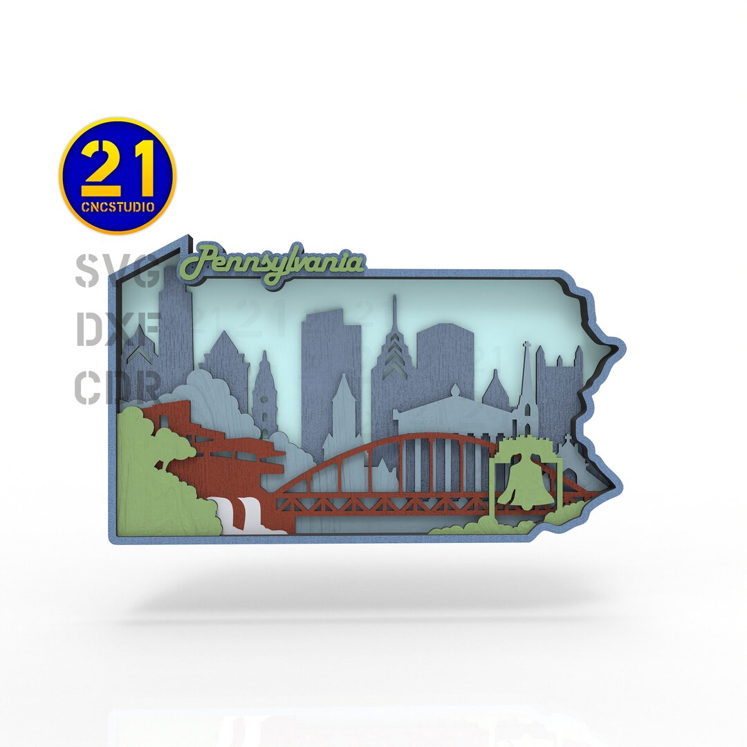 Pennsylvania - Multilayer Laser Cut File Svg Dxf Ai Eps Cdr - Etsy