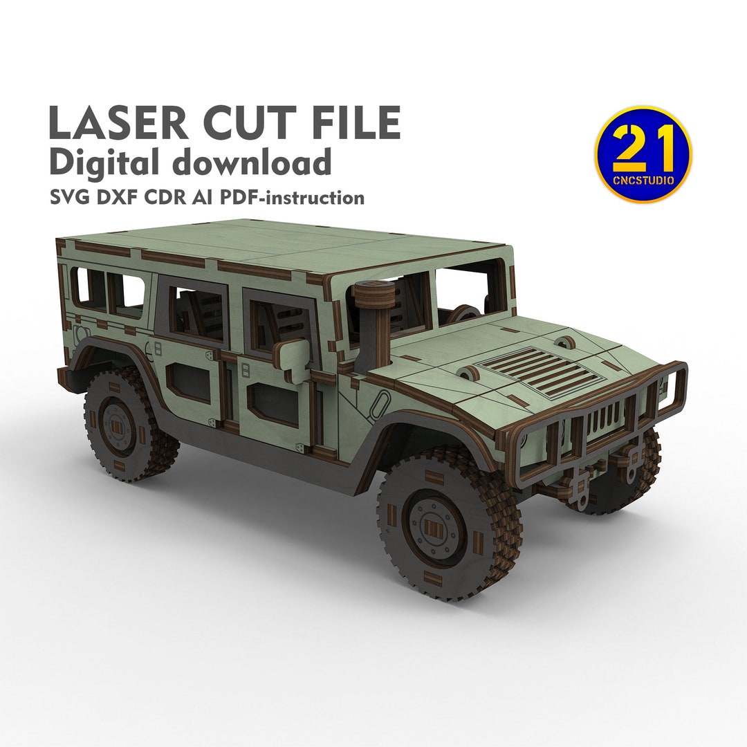 DIY Military SUV H1 Model Laser Cut File - 1/24 Scale Dxf, Svg, Movable ...