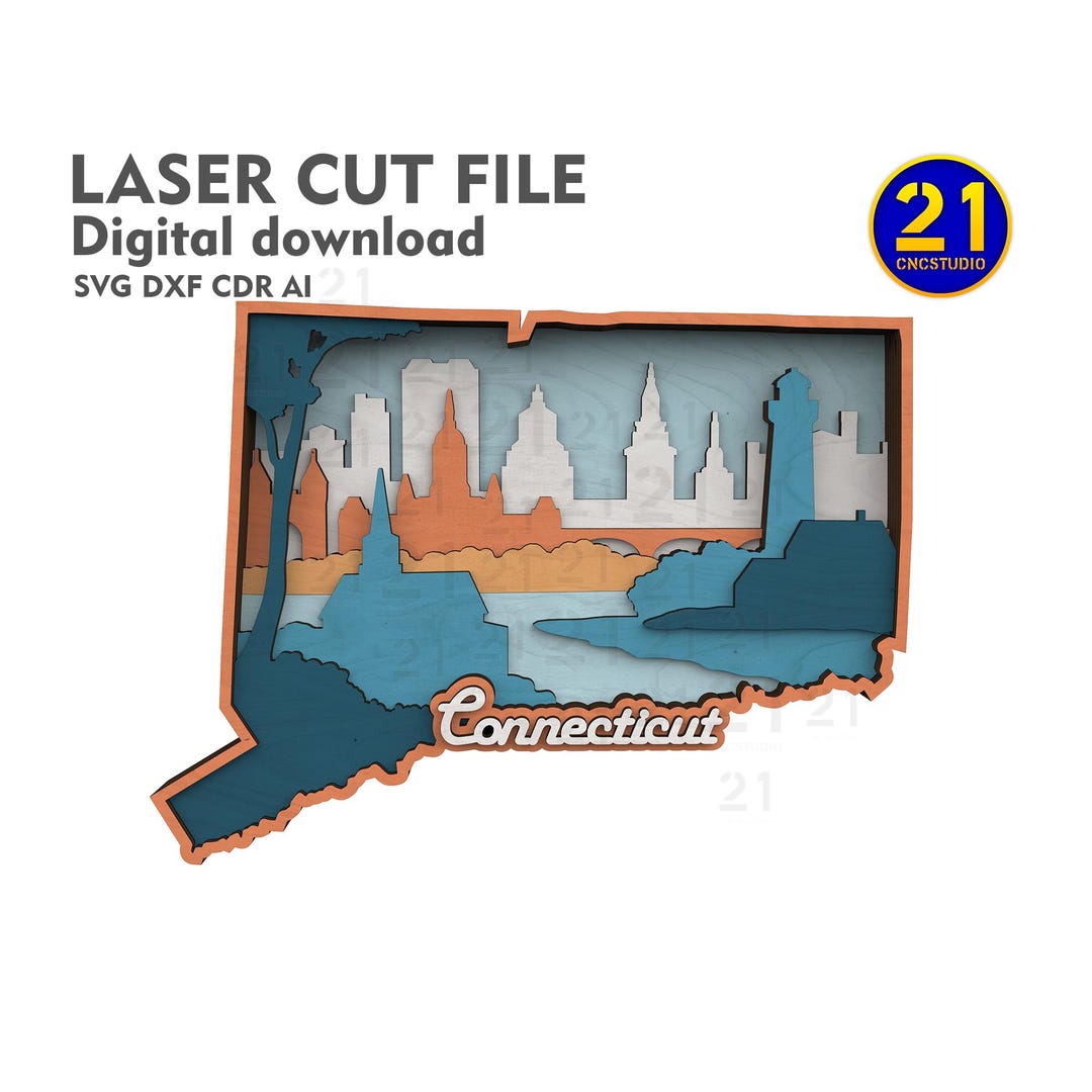 Connecticut 7-layer SVG Laser Cut File | Multilayer 3D State Vignette ...