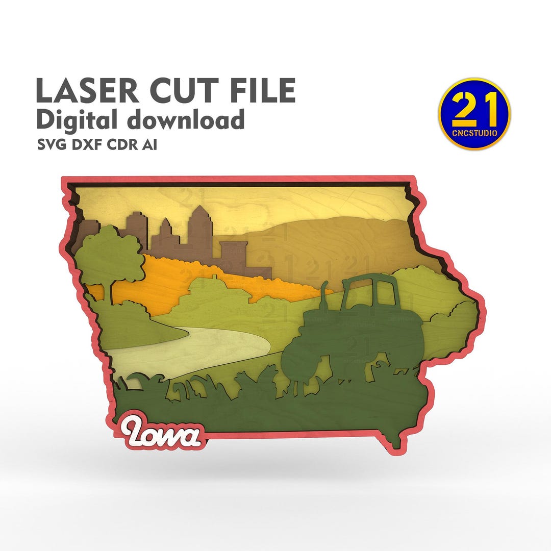 Iowa 3D Layered Laser Cut File | Farm Landscape SVG DXF | Digital ...