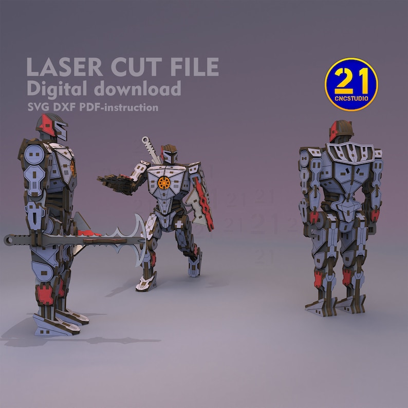 Laser Cut Jaeger Robot Model: Movable Parts, 3D Puzzle (SVG, DXF, PDF ...