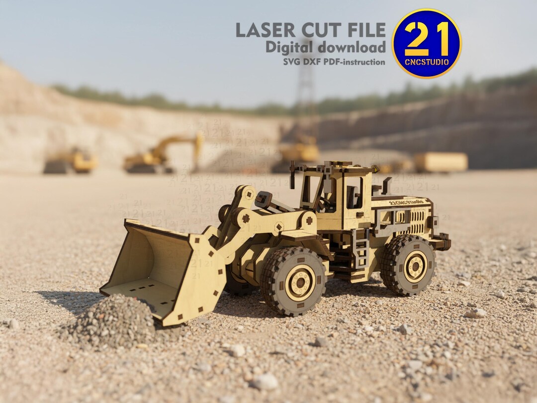 3D Wooden Front Loader Model: Laser Cut Vehicle SVG DXF (digital ...