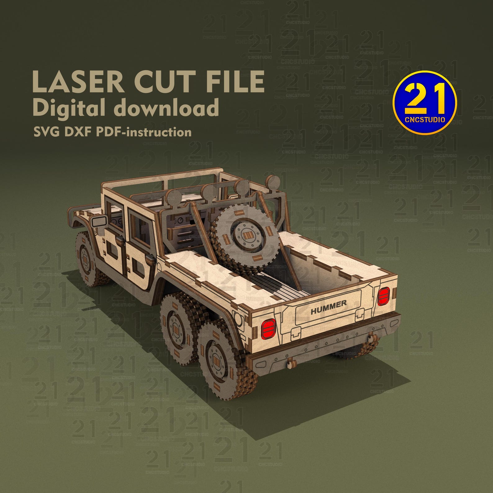 SUV H1 Laser Cut Files: 6-wheel Pickup & Wagon, 1/24 Scale (SVG DXF) - Etsy