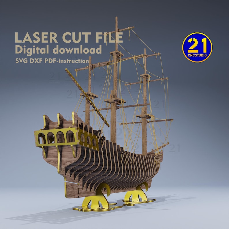 The Black Pearl Laser Cut File | 3D Wooden Sailboat Model | DIY Laser ...