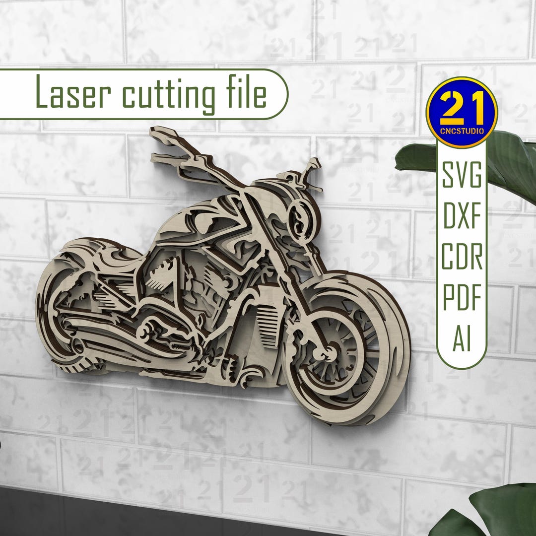 Motorcycle 3D Laser Cut File | Multi-layer Motorbike Wall Art | SVG DXF ...