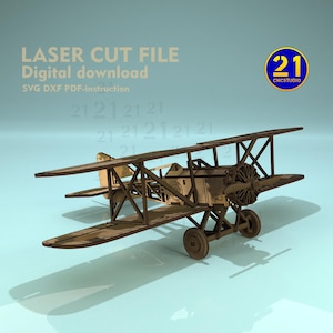 Biplane Airplane SVG DXF | Vintage Wooden Model | Laser Cut Puzzle ...