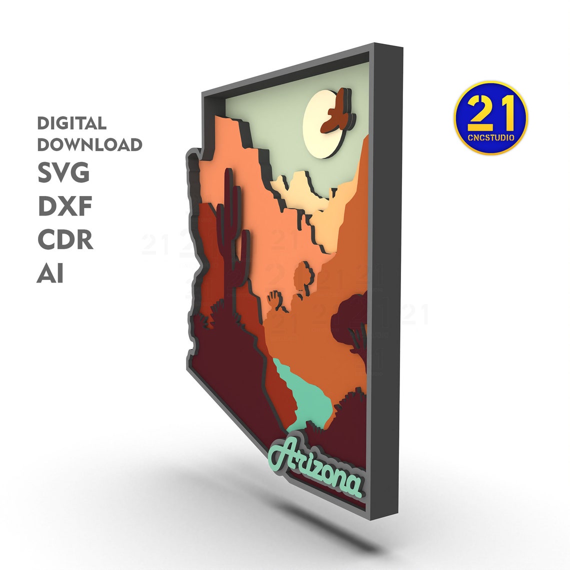 Arizona State Vignette - Laser Cut Multilayer File Svg Dxf Ai Eps Cdr ...