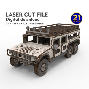 DIY SUV H1 6 Wheels Model Laser Cut File - 1/24 Scale Military SUV Dxf ...