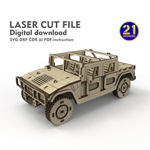 SUV H1 Model Laser Cut File: 1/24 Scale, Movable Wheels (digital ...