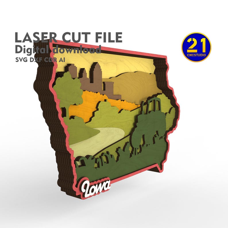 Iowa 3D Layered Laser Cut File | Farm Landscape SVG DXF | Digital ...