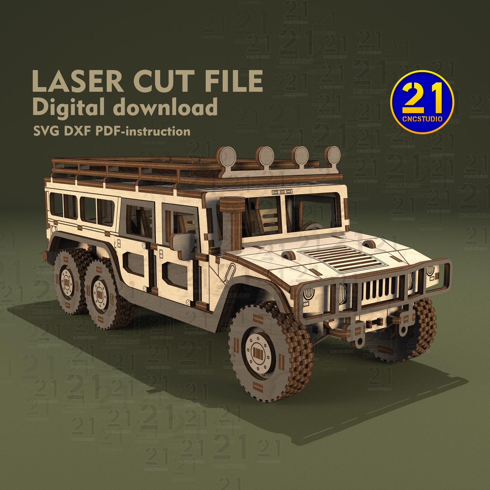 SUV H1 Laser Cut Files: 6-wheel Pickup & Wagon, 1/24 Scale (SVG DXF) - Etsy