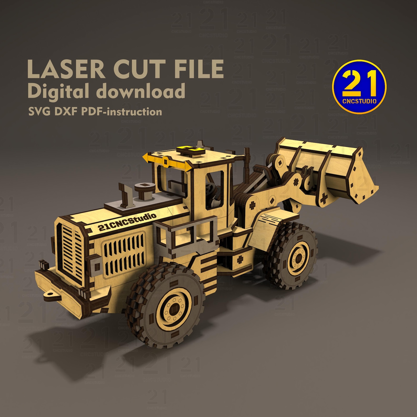 3D Wooden Front Loader Model: Laser Cut Vehicle SVG DXF (digital ...