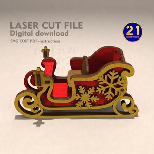 Santa Claus Sleigh Laser Cut File – DIY Christmas Decoration Digital ...