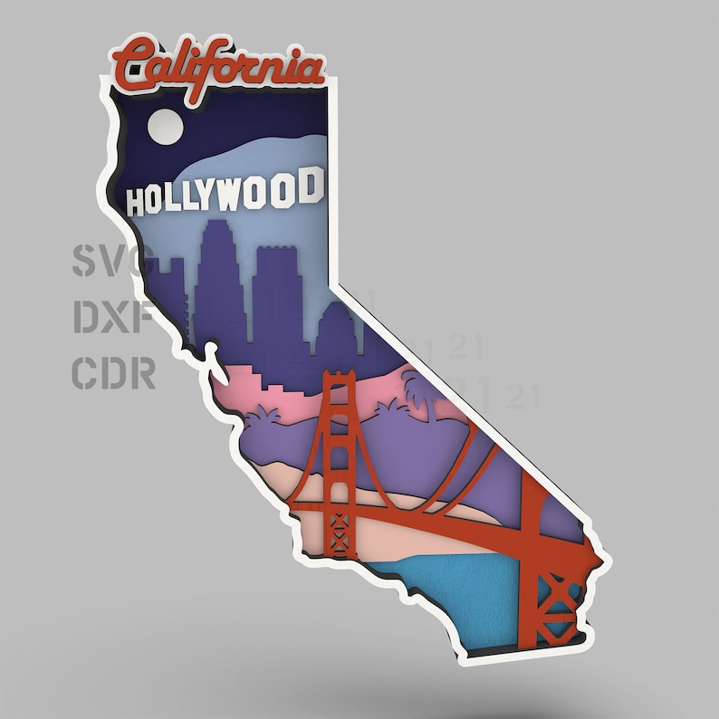 California State Map Laser Cut File | Multilayer SVG DXF | Digital ...