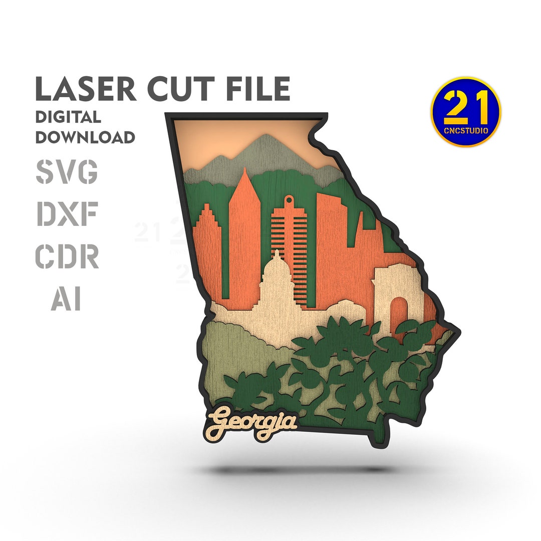 Georgia State Scenery Layered Laser Cut File | Georgia Map Art DIY ...