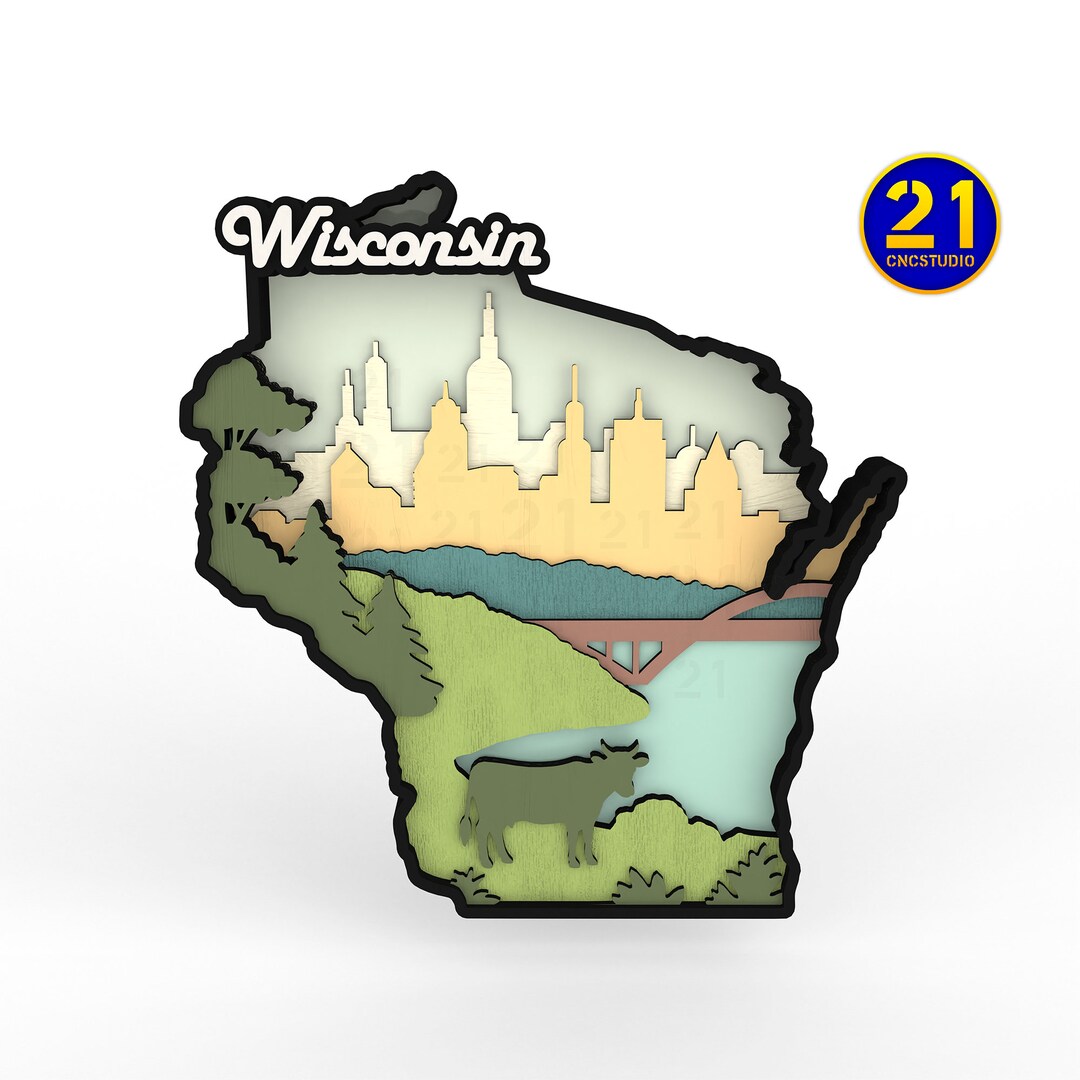 Wisconsin State Vignette - Laser Cut Multilayer File Svg Dxf Ai Eps Cdr ...