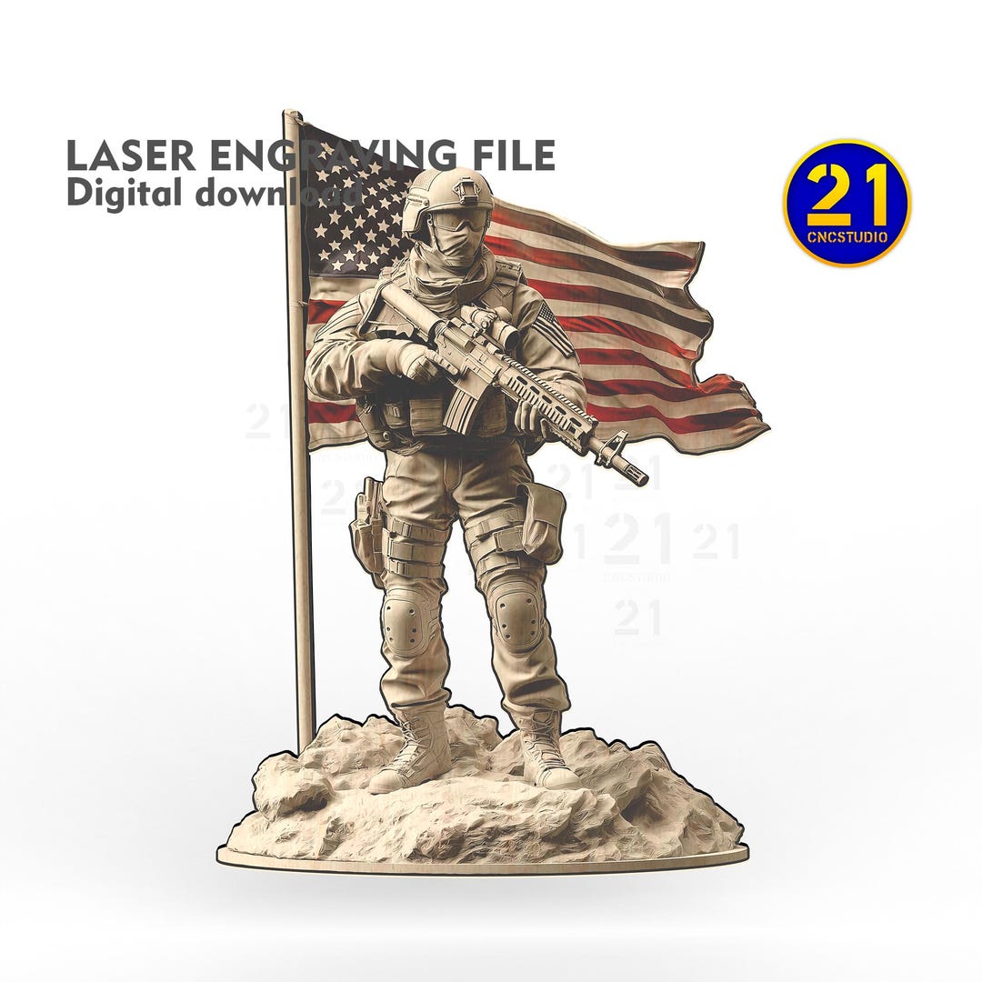 American Soldier 3D Laser Engraving: Patriotic Army Art (digital ...