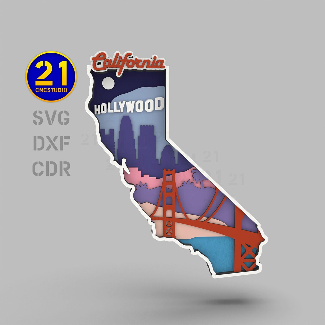 California - Multilayer Laser Cut File Svg Dxf Ai Eps Cdr - Etsy