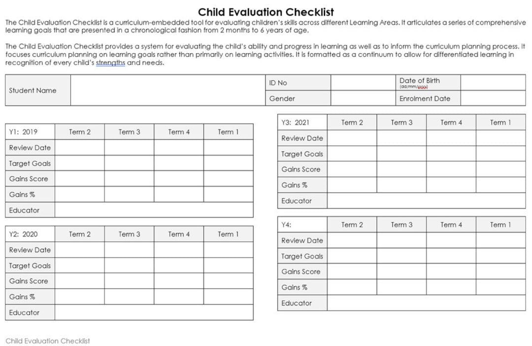 57 Pages Child Evaluation Checklist E-copy - Etsy