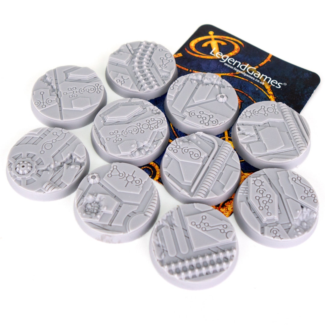 Necro Tech Bases Blasted - 32mm Round Bases X10 - Resin - Designed and ...