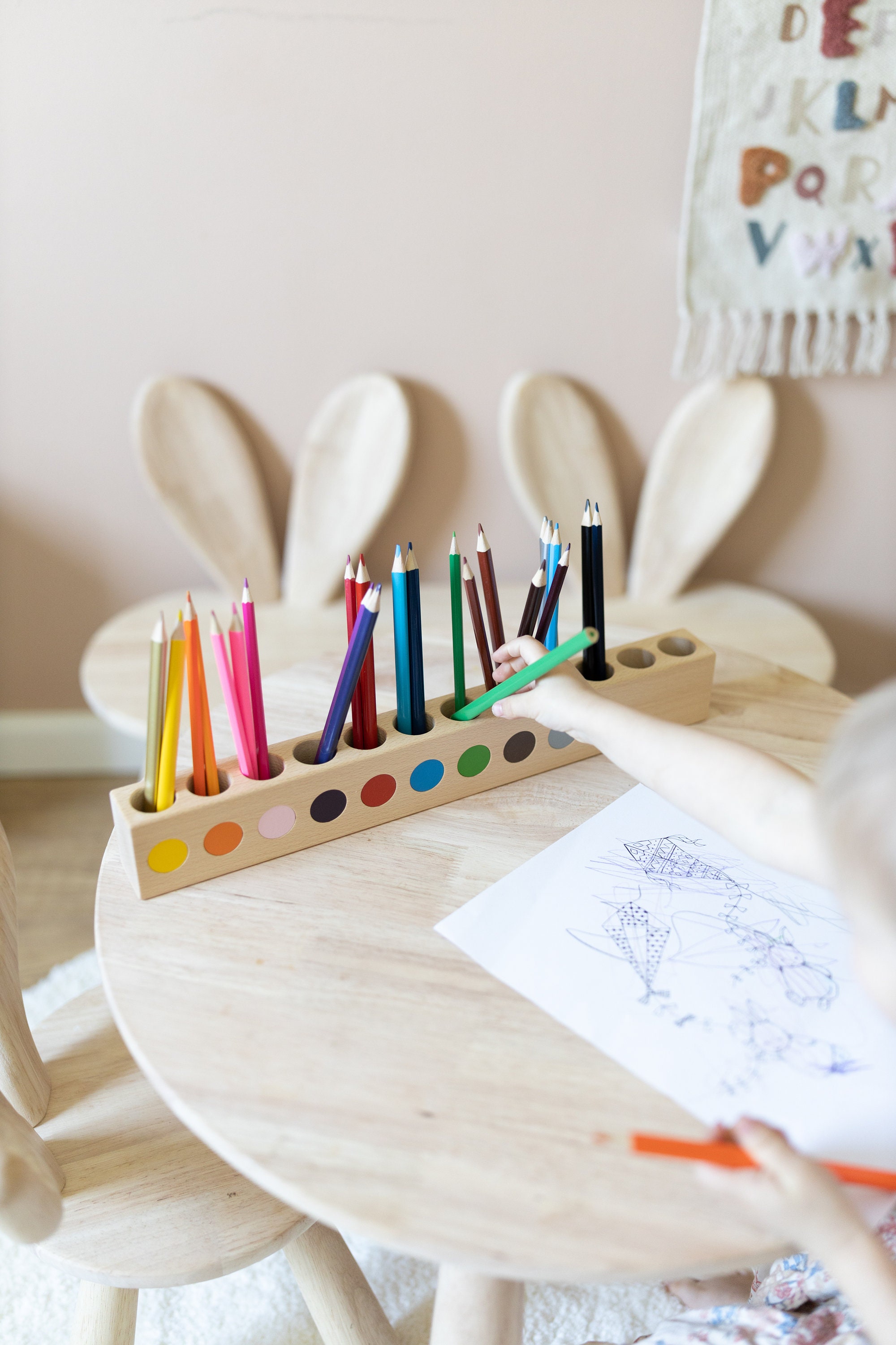 Stiftehalter aus Holz, Aufbewahrung für Buntstifte mit 12 Farbmarkierungen, Organizer für ...