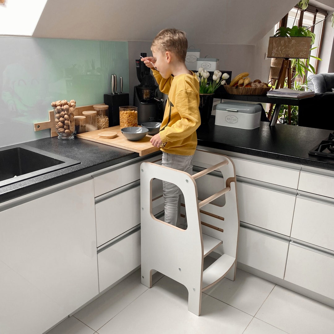 White Kitchen Helper Learning Tower Montessori Kitchen Tower Solid ...