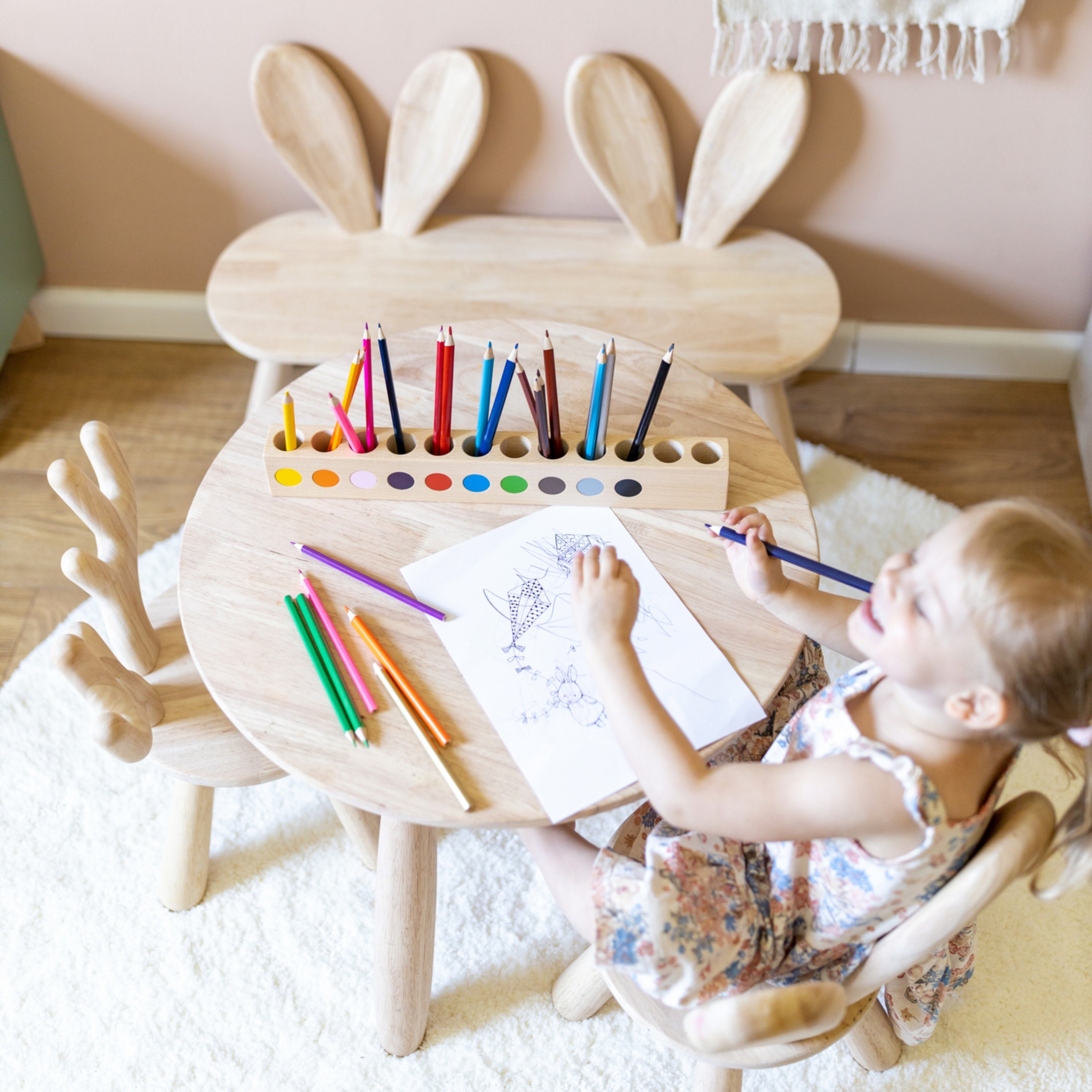 Stiftehalter aus Holz, Aufbewahrung für Buntstifte mit 12 Farbmarkierungen, Organizer für ...