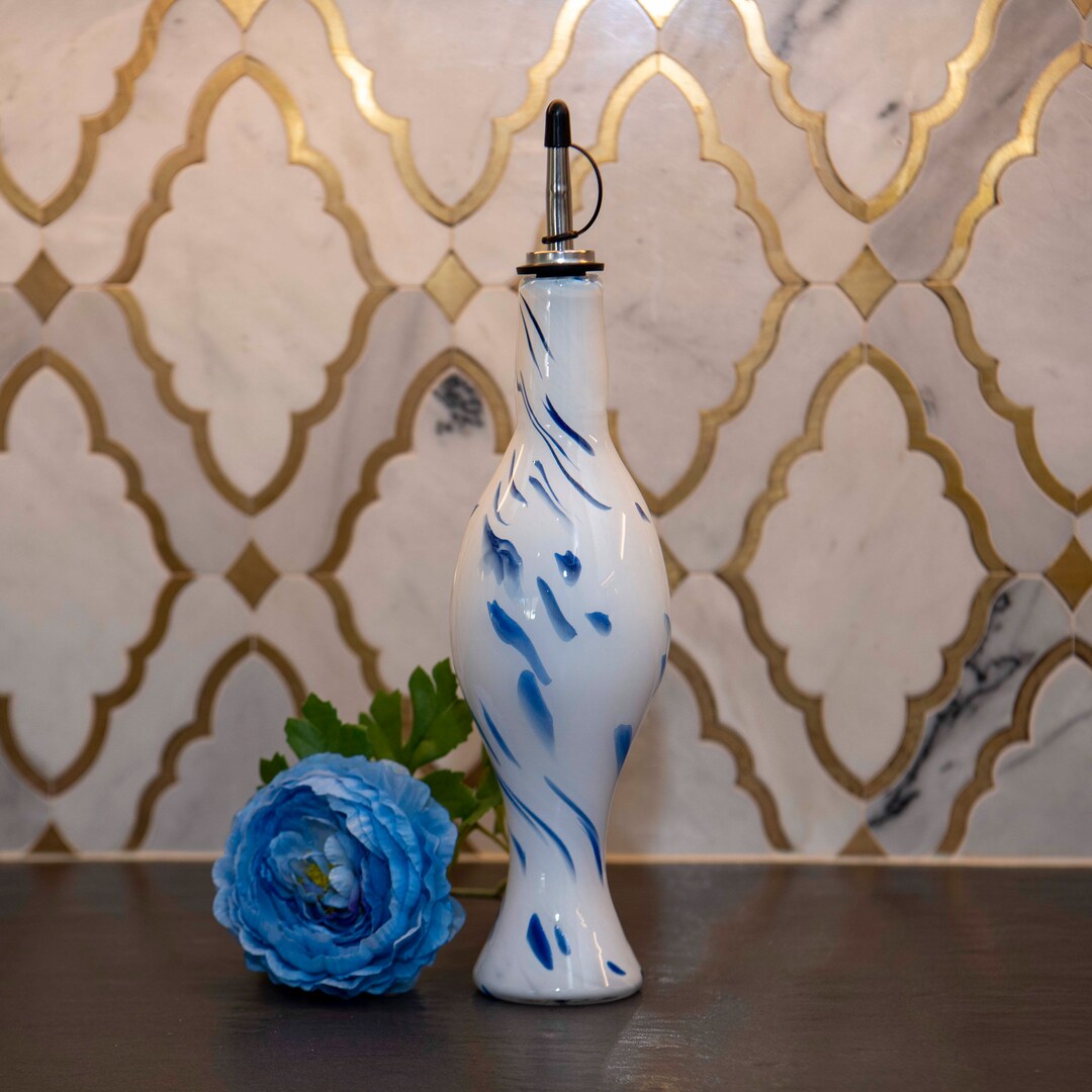 White With Sparkle Blue Olive Oil Bottle - Etsy
