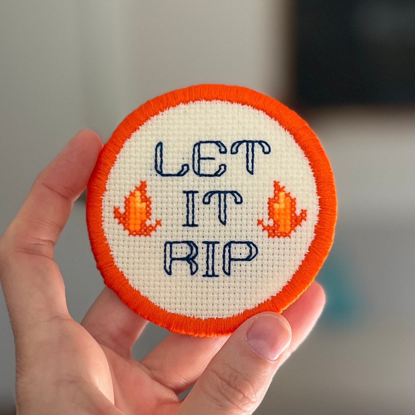 The Bear LET IT RIP Iron-on Cross Stitch Patch - Etsy