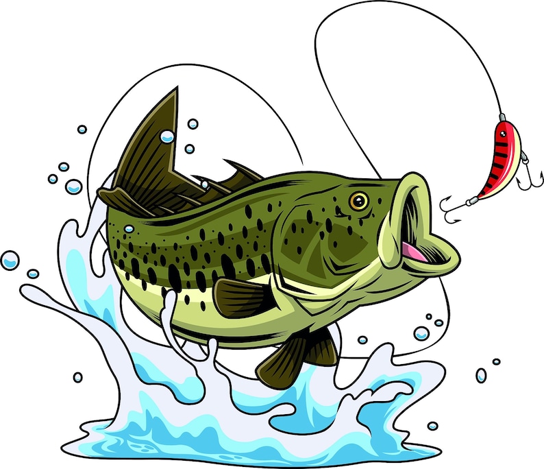 Bass Fish Embroidery Design | Fishing Hat Graphic | Leaping Bass Png ...
