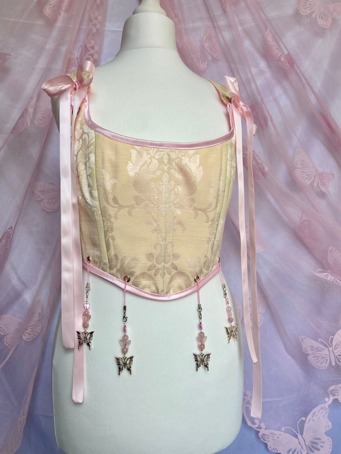 Handmade Butterfly Corset in Cream & Pink Festival Fairycore Coquette ...