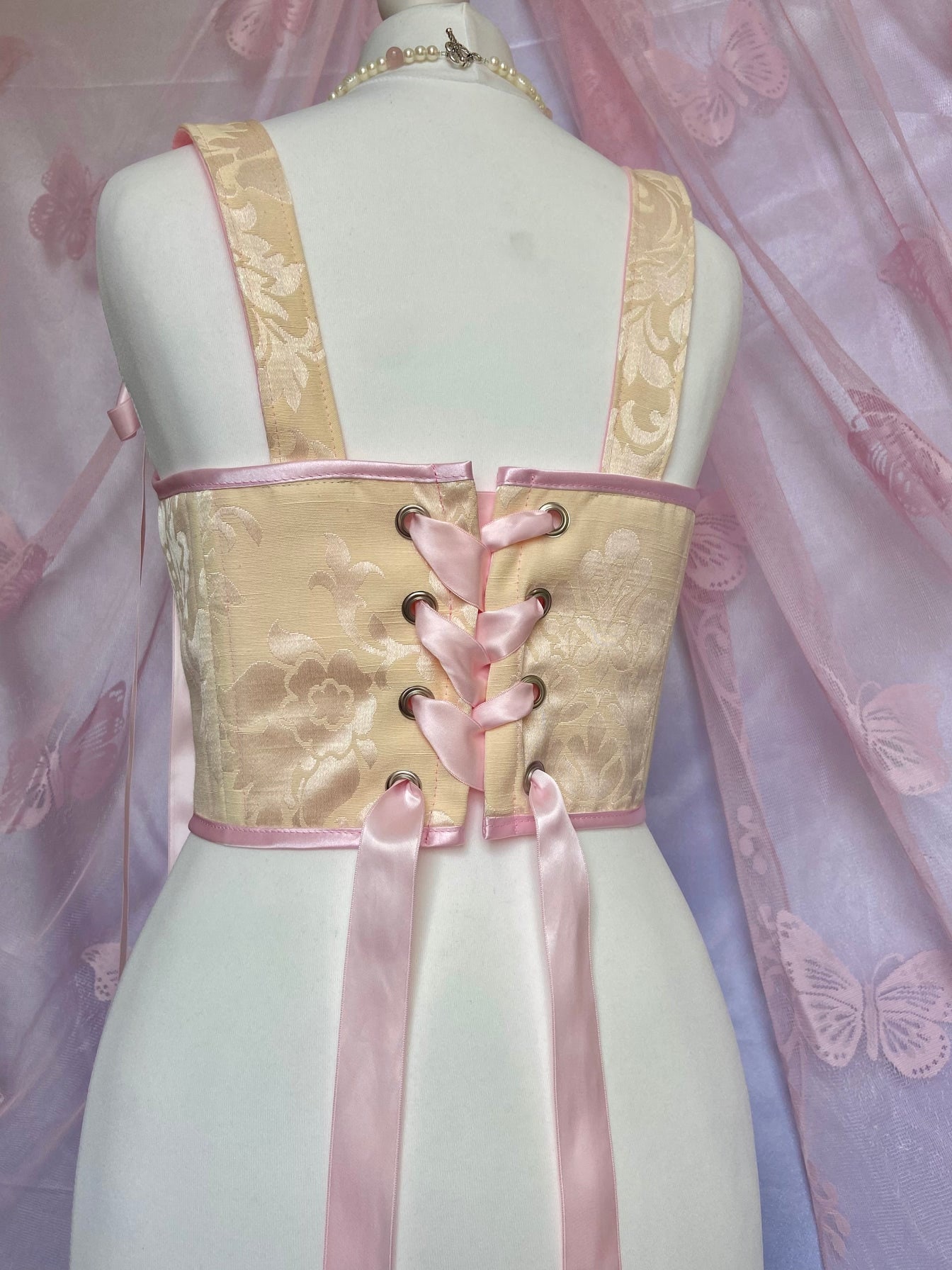 Handmade Butterfly Corset in Cream & Pink Festival Fairycore Coquette ...